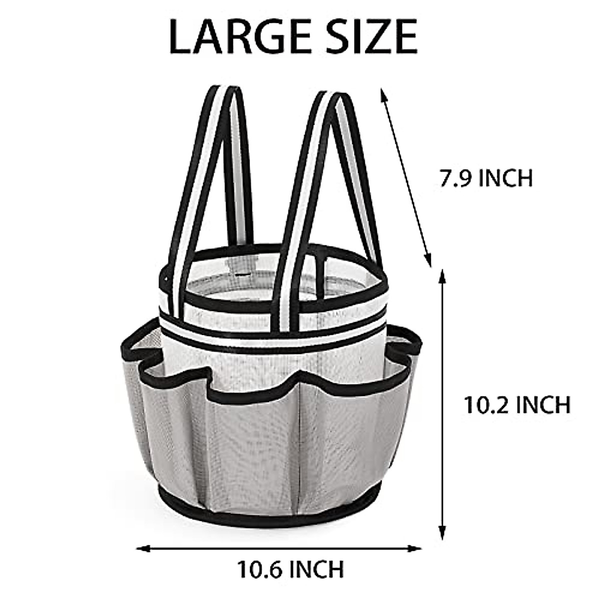 Ligereza Multi-Function Suspension Handles Mesh Portable Shower Caddie, Large Capacity, Round Bottom, 9 Side Pockets, College Dorm Room Essentials, Bathroom Caddy Shower Bag (Large White)