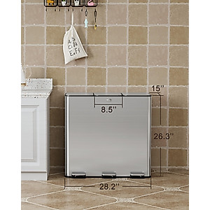 DEXSO Large Trash Can with Lid - 24 Gallons Foot Step Stainless Steel Triple 8-Gallon Compartments Trash and Recycle Bin Combo Garbage Can