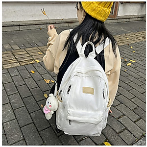 CHERSE Aesthetic Kawaii Backpack to school large capacity Lovely Aesthetic Student canvas Bookbags with accessories (White)