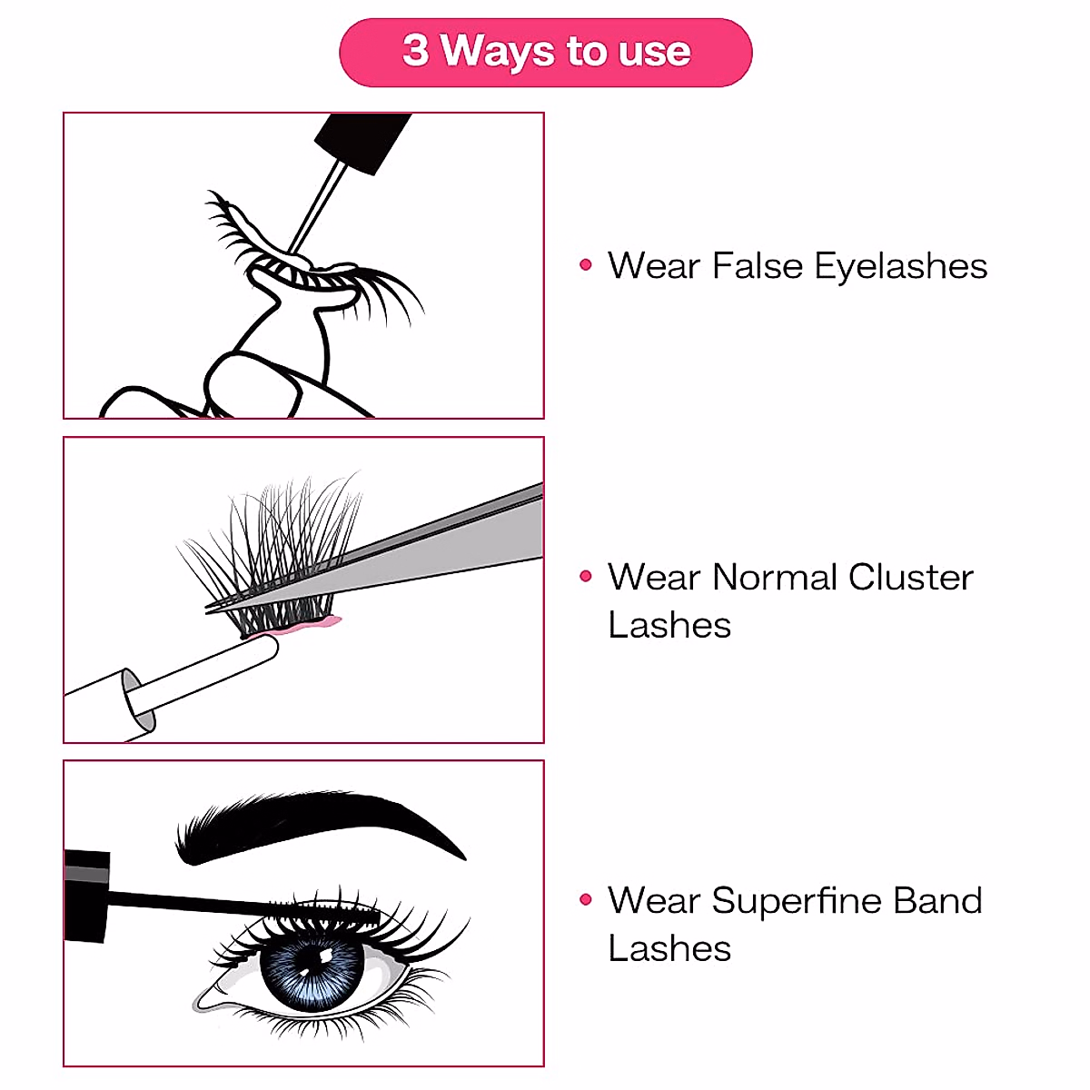 CALAILIS Cluster Lash Glue,DIY Individual Lash Glue, Lash Cluster Glue, Super Strong Hold 48 Hours for Cluster Lashes, Waterproof Sensitive Glue, Latex Free