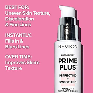 Face Primer by Revlon, PhotoReady Prime Plus Face Makeup for All Skin Types, Blurs & Fills in Fine Lines, Infused with Vitamin B5 and Hyaluronic Acid, Perfecting & Smoothing, 1 Oz