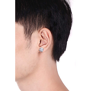 Quinlivan Duo 2 Pairs Premium Halo Stud Earrings 10mm, Round Princess Cut Cubic Zirconia Earrings Sets Lightweight for Women, Girls (white gold)