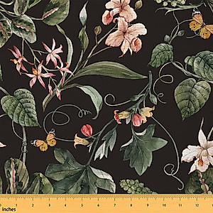 Feelyou Leaf Fabric by The Yard, Vintage Leaves Printed Upholstery Fabric, Botanical Flowers Outdoor Fabric, Retro Floral Reupholstery Fabric for Chairs, 1 Yard, Green White