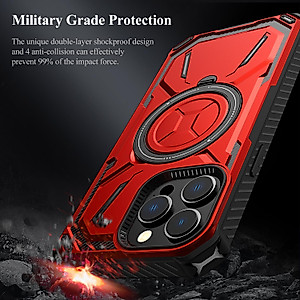 MMHUO 360°Rotatable Magnetic Ring for iPhone 14 Pro Max Case with Invisible Stand,[Compatible with MagSafe] Military Grade Drop Tested Heavy Duty Protective Case for iPhone 14 Pro Max,Red