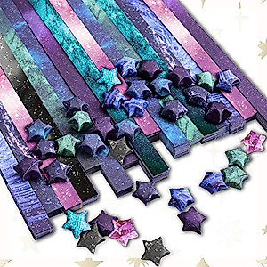 PAPERKIDDO 800 Sheets Origami Stars Paper 8 Different Designs of Beautiful Outer Space Sky for Paper Arts Crafts Kids Luminous Starry Sky Grown-ups School Teachers Folding Origami Star Paper Strips