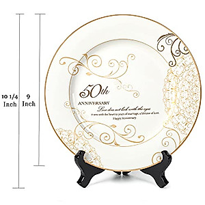 Urllinz 50th Wedding Anniversary Plate with 24k Gold Foil-50th Anniversary Wedding Gifts for Parents Couple,50 Year Golden Wedding Gifts for Her Him,9 Inch Porcelain Plate for Grandparents with Stand