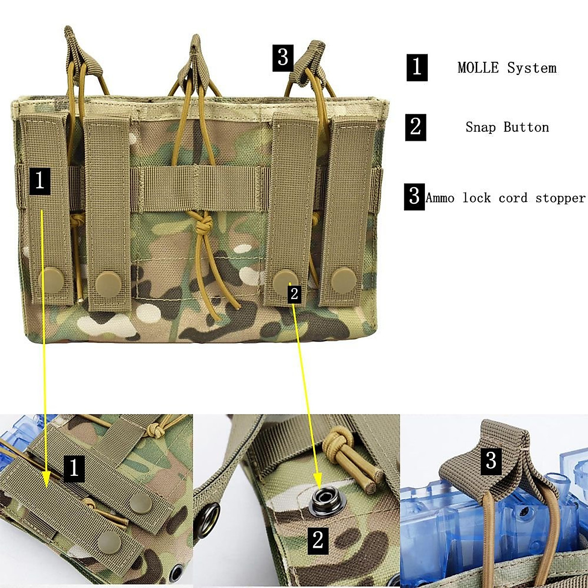 JFFCESTORE Upgraded Version Triple Mag Pouch Kangaroo Magazine Pouch Holds M4/M16 Mag (Triple Multicam)