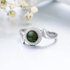 BETHZA Ammonite jewelry Ammolite Ring 925 Sterling Silver Ruond Natural Gemstone Rings for Women, Jewellery