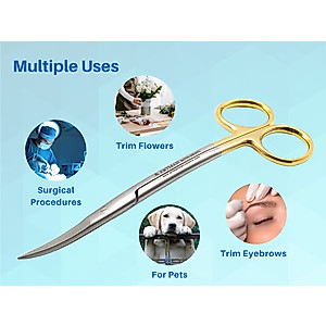 Double curved tungsten carbide inserts Gold Plated handle Scissors 4.5 inch LaGrange | Dental ENT EYE DERMA Embroidery Scissors Applique Scissors for Machine Embroidery & Fabric Stitches (5.5 Inches)