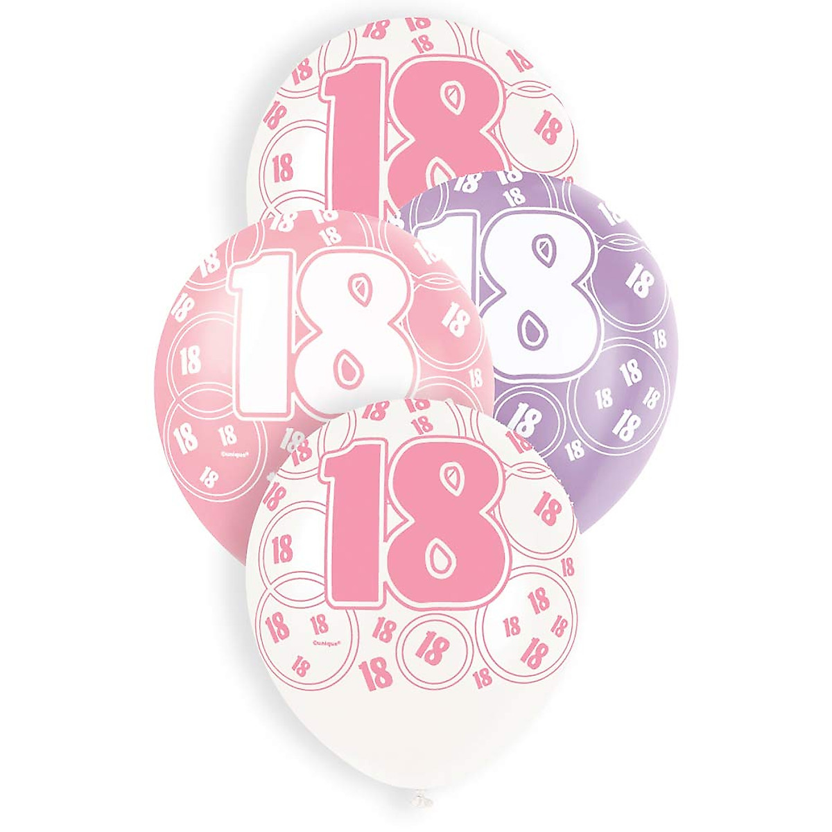 Unique Party 80872-12" Latex Glitz Pink 18th Birthday Balloons, Pack of 6