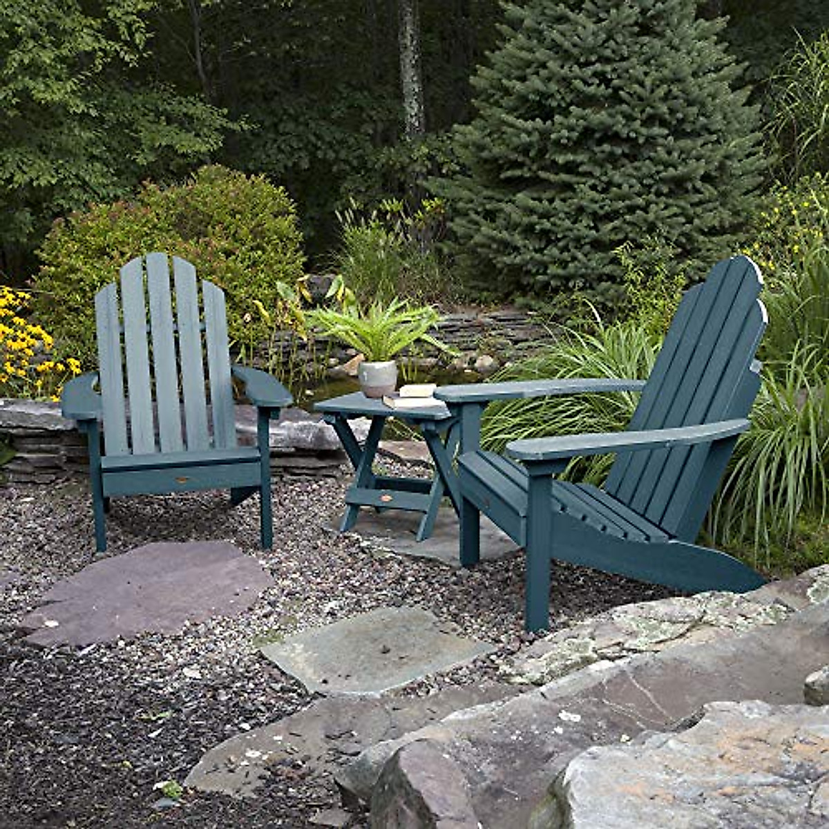Highwood AD-KITCLAS2-NBE Classic Westport Adirondack Chairs with Side Table, Nantucket Blue