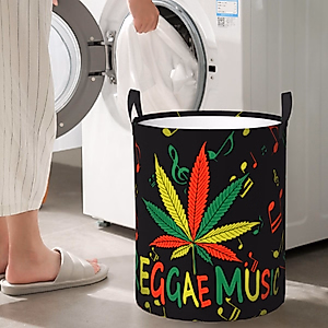 Lightweight Laundry Hamper Compatible With Rasta Flag Weedleaf Reggae Music Laundry Basket, Large Fabric Collapsible Clothes Hamper Easy Carrying with Handles for Boys Girls Bedroom Nursery