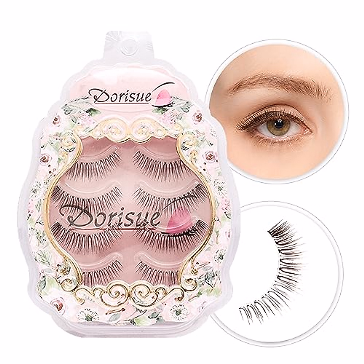 Dorisue Natural false Lashes Brown Eyelashes 3D Light Color Look Real False Eyelashes Short Handmade lashes wispies Natural False Eyelashes Eye Makeup Fake Eyelashes 4 Pairs eyelashes pack