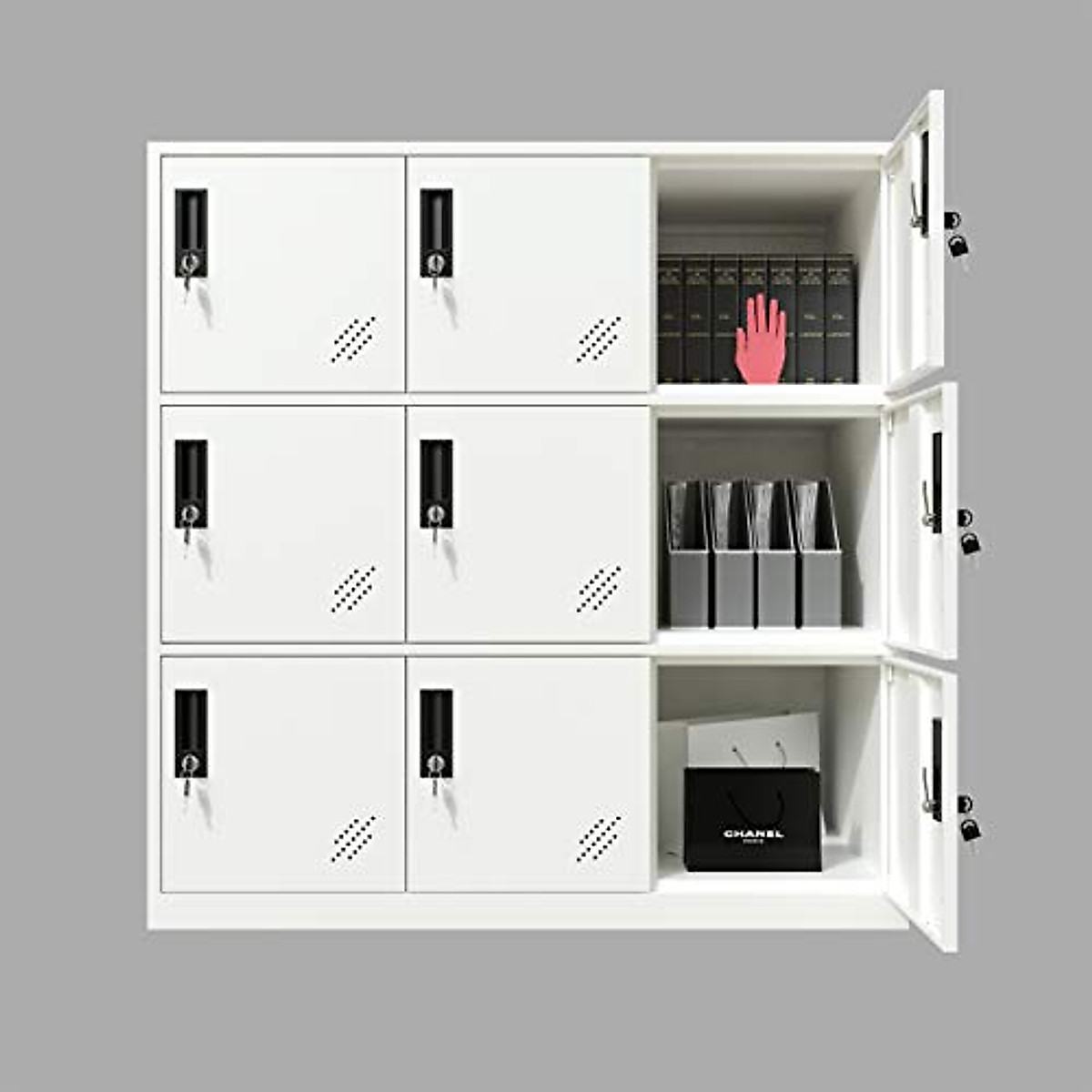 MECOLOR Full White Color Metal Office and Home Storage Cabinet Locker with 9 Doors Garage Tool Cabinets (Full White, 9D)…