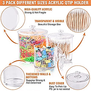 Eschen Apothecary Jars, 3 Pack Bathroom Storage Organizer, 28-oz 17-oz 9-oz Clear Acrylic Cotton Ball Holder with Lid for Qtip, Makeup Sponges, Flossers, Bath Salts, Swab Vanity Canister Dispenser