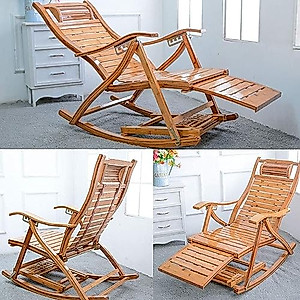 RUVOO Zero Gravity Chair Lounge Chair Bamboo Lounge Chair Recliner Rocking Chair Folding Reclining Sunloungers Adjustable Gear for Garden Patio Leisure Folding Recliner Chair Patio Lounge Chair