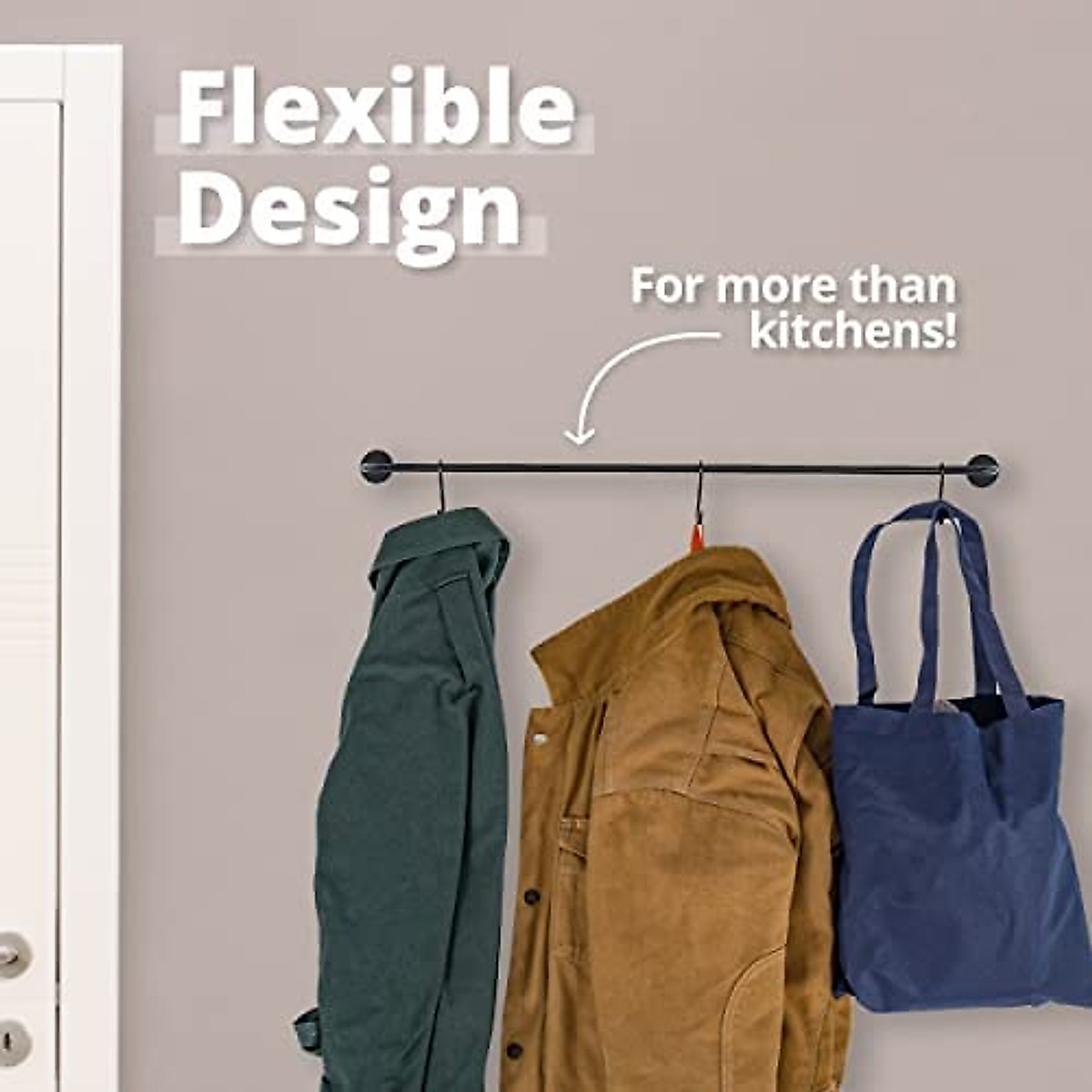 Greenco Pot and Pan Wall Mounted Rail Hanger Racks| Cookware Set and Storage Organization| 15-Hook Hanging Rack | Black Pots and Pans Organizer | Great For Kitchen Shelf