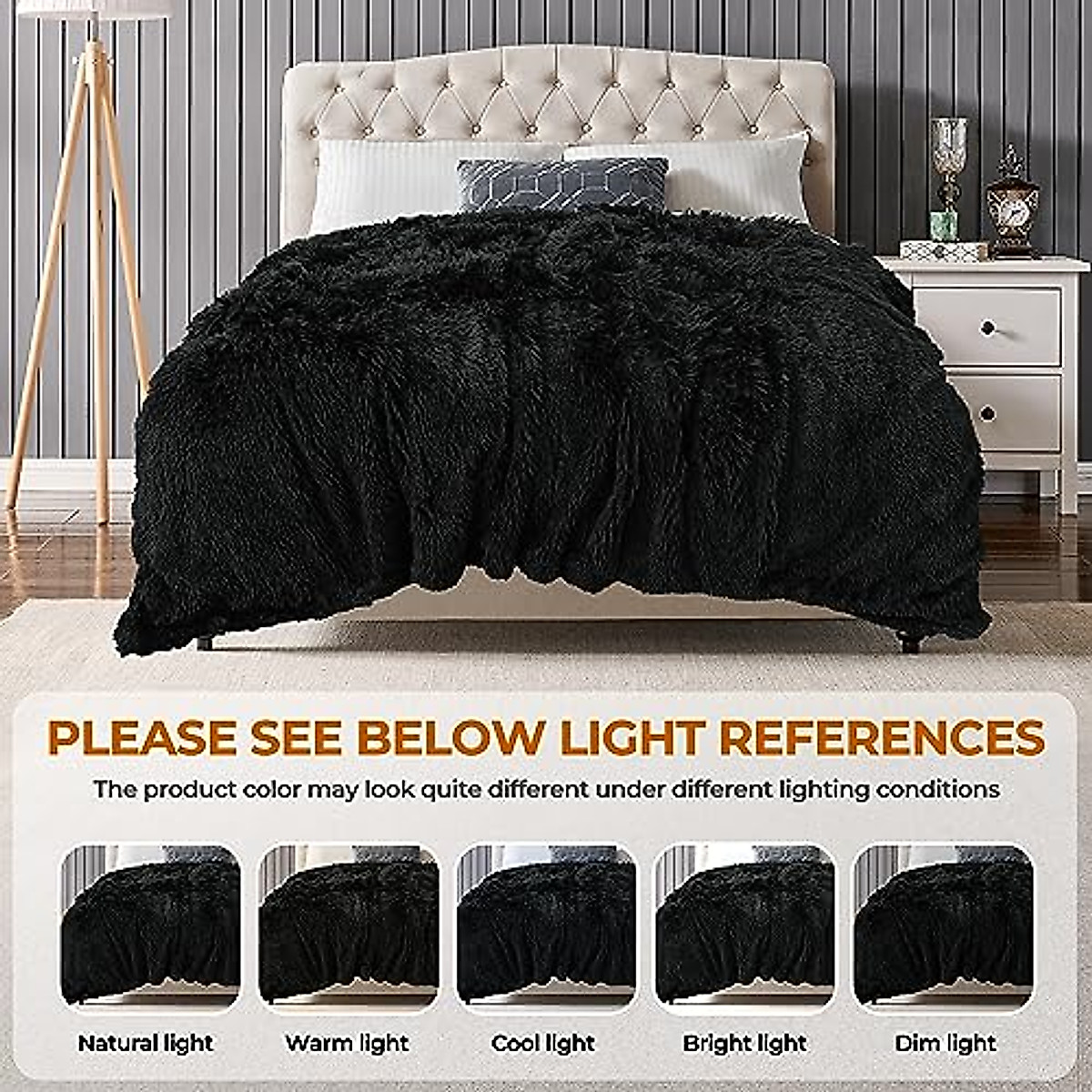 TOONOW Extra Soft Fuzzy Faux Fur Blanket Queen Size 78"x90", Reversible Lightweight Decorative Blankets and Throws Super Soft Cozy Microfiber Fleece Fuzzy Blankets for Couch Bed, Black