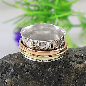 Two Tone Spinning Ring, 925 Sterling Silver Ring, Worry Ring (10)