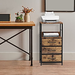 Nightstand Set of 2 Modern Bedside End Tables, Set of 2 End Tables with Drawers Night Stand Side Table with 3 Fabric Drawers Retro Bedside Tables for Livingroom Bedroom Office, Brown and Black