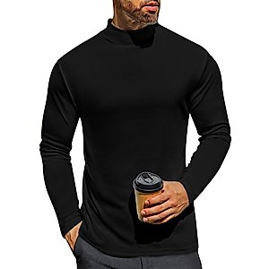 Ekouaer Men's Mock Turtleneck Long Sleeve Turtle Neck Shirts Lightweight Undershirt Thermal Pullover Sweater Black Medium