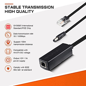 Active PoE Splitter - Power Over ethernet Splitter Adapter, 48V to 12V, IEEE 802.3af Compliant, 10/100Mbps PoE Splitter for Surveillance Camera, WAP and VoIP Phone, up to 100m, 2 Pack