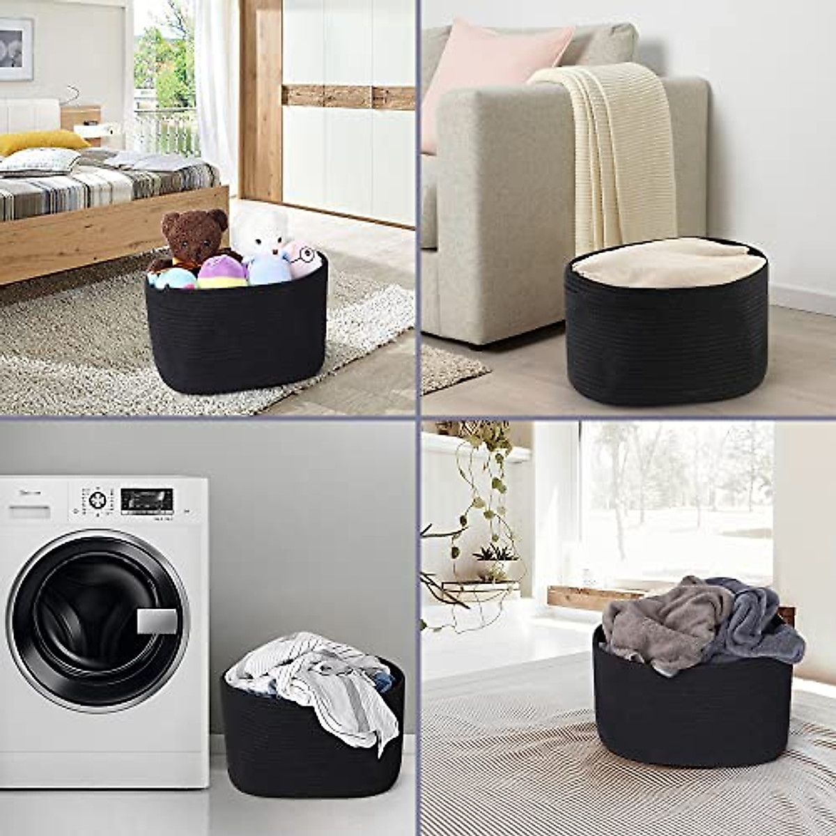 CASAVIDA Woven Baskets for Storage Set of 3, Cotton Rope Basket Storage Baskets for Organizing with Handles, Closet Soft Storage Baskets for Shelf Nursery Baby Laundry Bedroom Living Room