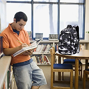 Yvechus School Backpack Casual Daypack Travel Outdoor Camouflage Backpack Christmas Presents for Boys and Girls (AY Camo Black)