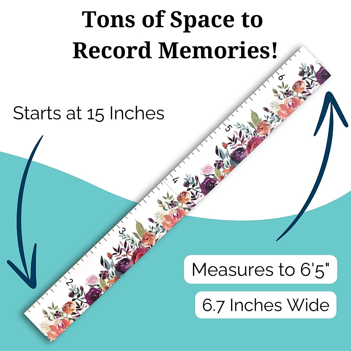 Headwaters Studio Growth Chart for Wall - Height Chart for Kids, Wall Hanging Growth Chart, Baby Nursery Height Measurement, Kids Growth Chart Wall, Growth Chart - Floral -Multicolor-63" x6.7"