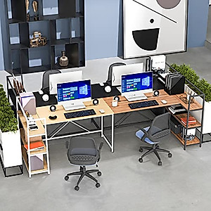 Tangkula Reversible L-Shaped Computer Desk, Space Saving Corner Desk with 3-Tier Storage Shelves & Metal Frame, Modern Executive Home Office Desk, PC Laptop Desk Workstation for Small Space (Walnut)