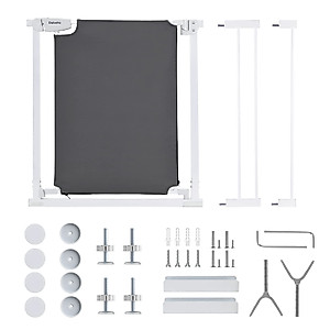 Babelio Baby Gate/Pet Gate for Stairs & Doorways, 29"-40" Dog Gate with Door, Pressure Mount, Auto Close w/Wall Protectors & 2 Extenders, 30" Tall