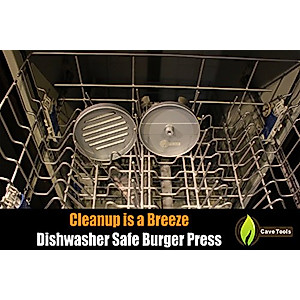 Cave Tools Burger Press - Perfectly Formed Hamburger Maker - Includes 200 Non Stick Patty Papers for Making 1/4 lb or 1/3 lb Stuffed Pocket Burgers - Aluminum Presser