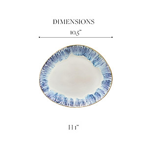Costa Nova Ceramic Stoneware 11'' Oval Dinner Plate - Brisa Collection, Ria Blue | Microwave & Dishwasher Safe Dinnerware | Food Safe Glazing | Restaurant Quality Tableware