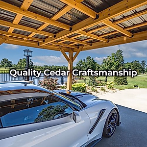 Backyard Discovery Kingsport 20' x 12' Cedar Wood Outdoor Carport Garage with Heavy-Duty Galvanized Steel Slope Roof, Snow Support, Wind Resistance, PowerPort, Shelter to Protect Cars, Boats, Trucks