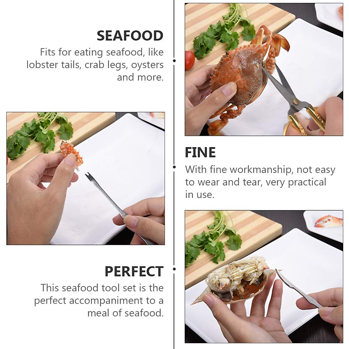 Cabilock 8pcs Seafood Tools Set Lobster Crackers and Picks Stainless Steel Seafood Forks Crab Leg Cracker Shrimp Tools Silver