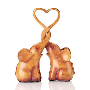 SIGNALS Loving Elephants Figurines, Wooden Elephant Statue, Elephant Figurines Home Decor