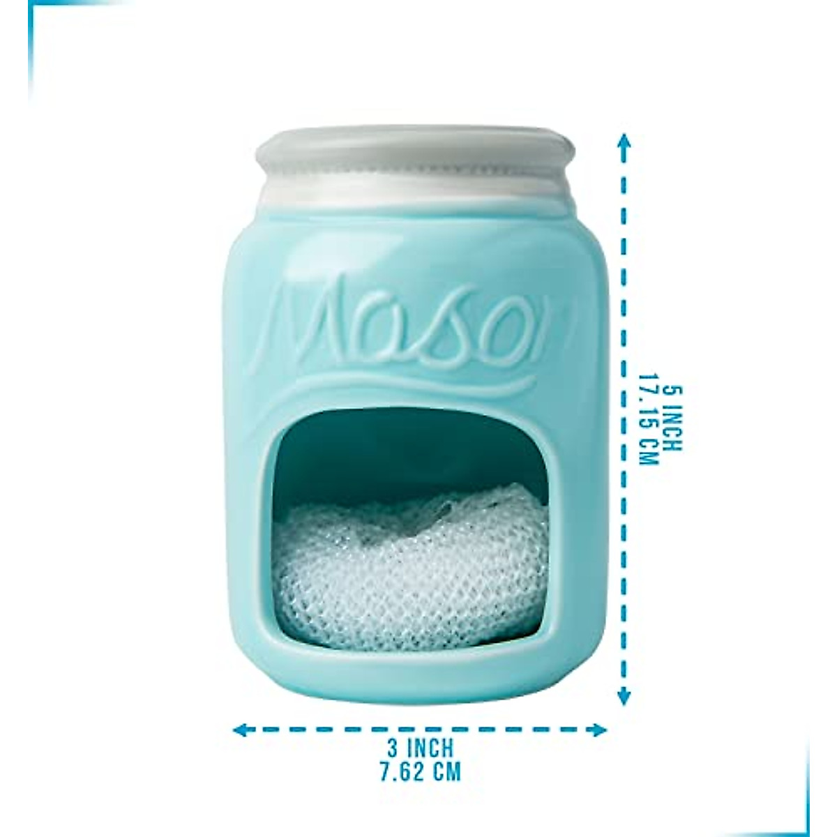 Ceramic Kitchen Sponge Holder Sink Caddy – Kitchen Décor And Accessories Farmhouse Style - Country Kitchen Sink Décor Rustic – Mason Jar Décor Sponge Holder – Scrubby Holder - Aqua Blue/Teal