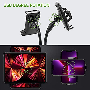 Phone Holder Mount for Car Cup Holder Slot – Flexible Gooseneck Mount with Dual Cradle Phone Holder and Tablet Holder - Hands Free Universal Fit All Black Color Adjustable Stand - Two Cradles