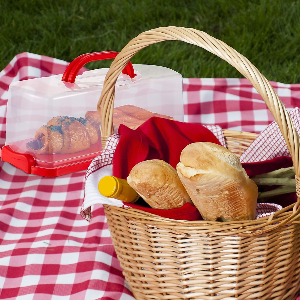 Tessco 4 Pieces Portable Bread Box with Clear Lid and Handle, Plastic Bread Keeper Rectangular Loaf Cake Containers for Carrying and Storing Loaf Bread Pastry Food Banana Pumpkin Bread, 4 Colors