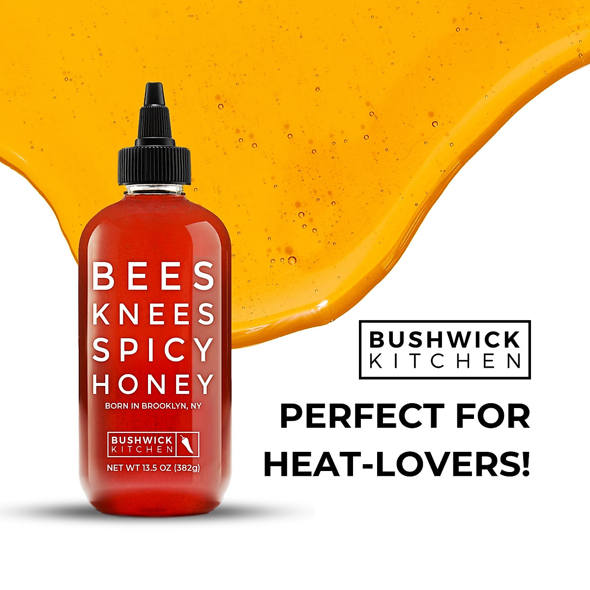 Bushwick Kitchen Bees Knees Spicy Honey, Natural Gourmet Honey Infused with Chili Peppers, 13.5 Ounces