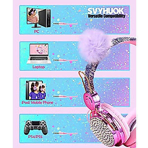 SVYHUOK Girls Pink Unicorn Wired Headphones,Cute Cat Ear Kids Game Headset for Boys Teens Tablet Laptop PC,Over Ear Children Headset withMic,for School Birthday Xmas Gifts