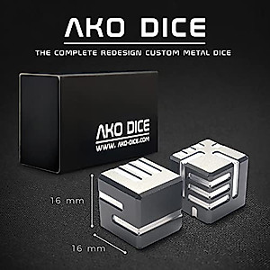 AKO DICE I - Gunmetal - Custom Metal dice Version 1 by AKO Dice. 16mm D6 Game dice with Redesign Concept.