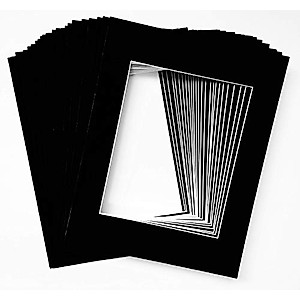 Studio 500 Pack of 25 Black Pre-Cut 11x14 Picture Mats for 8x10 Photos with White Core Bevel Cut Mattes Sets 4ply. Includes 25 Top of the Line Acid-Free Mats, 25 Backing Board, 25 Clear Bags