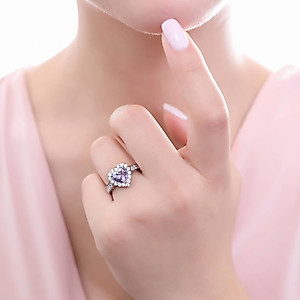 BERRICLE Sterling Silver Halo Wedding Engagement Rings Purple Cubic Zirconia CZ Heart Cocktail Ring for Women, Rhodium Plated Size 8