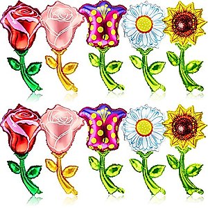 10 Pieces Colorful Foil Flower Balloon Spring Summer Floral Balloon Sunflower Daisy Pink Rose Red Rose Tulip Mylar Balloons Decorations for Baby Shower Birthday Party Wedding