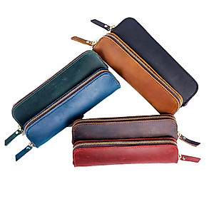 AIGUONIU Retro Leather Retro Stationery Box Pencil Case Coin Purse Pen Case Storage Bag (Brown)