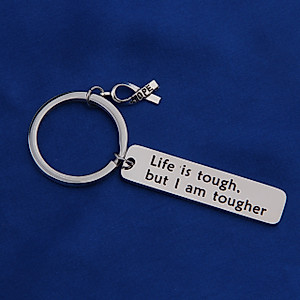 Cancer Awareness Keychain Life is Tough But I Am Tougher Keychain Survivor Jewelry Recovery Jewelry Cancer Awareness Gifts (silver)