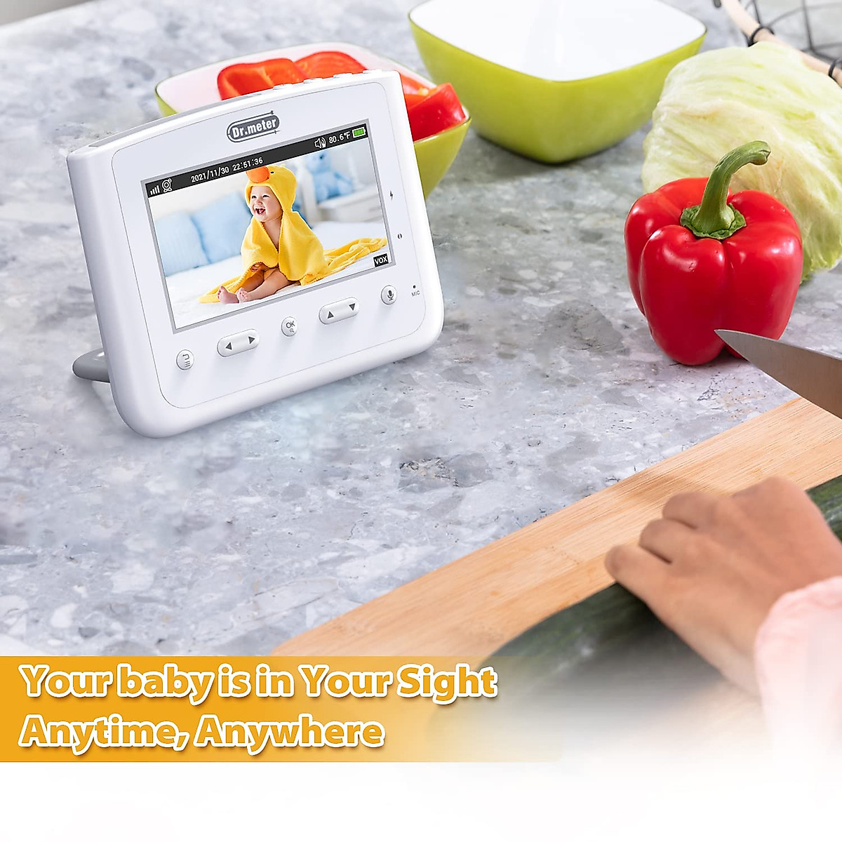 Dr.meter Baby Monitor with 2 Cameras: 4.3'' LCD Screen Audio and Video Baby Monitor with 2X or 4X Zoom, Night Light, 2-Way Talk, Remote Pan-Tilt-Zoom, VOX Mode Infrared Night Vision - No WiFi