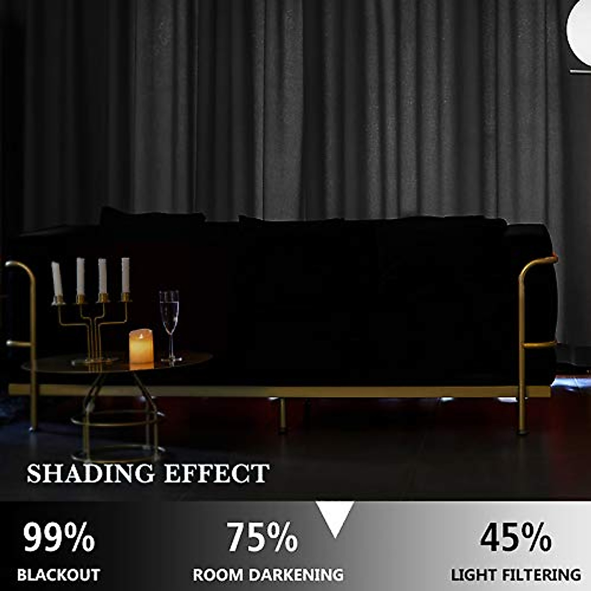 SNITIE Black 63 in Long Velvet Curtains with Back Tab and Rod Pocket Thermal Insulated Soft Privacy Light Filtering Velvet Drapes for Bedroom and Living Room, Set of 2 Panels, 52 x 63 Inches Long