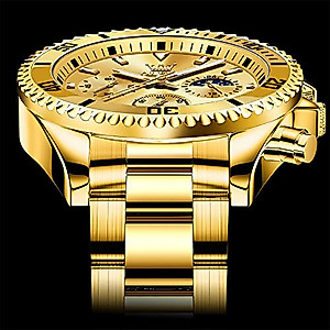 OLEVS Gold Watch for Men Classic with Date Business Dress Luxury Big Face Male Watch Waterproof Luminous Pro Diver Mens Wrist Watch Analog Two Tone Stainless Steel Multifunction Watch
